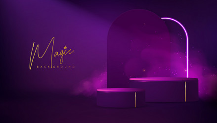 Magic violet showcase with 3d podium and steam Vector Image