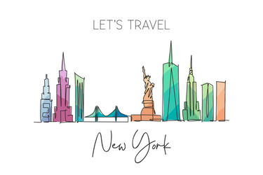One single line drawing brooklyn bridge landmark Vector Image