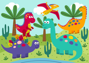 Basic rgbposter with friendly dinosaur Royalty Free Vector