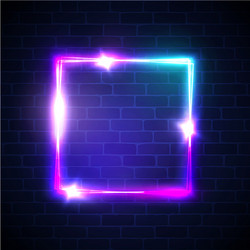 Brick wall room background neon light Royalty Free Vector