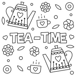 Tea time coloring page Royalty Free Vector Image