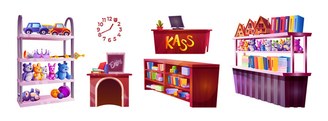 Toy store with shelf cartoon Royalty Free Vector Image