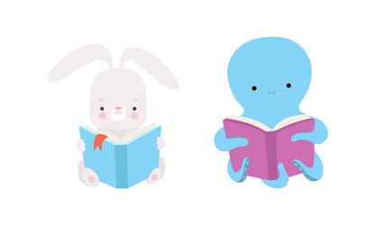 Cute kids reading books set children learning Vector Image