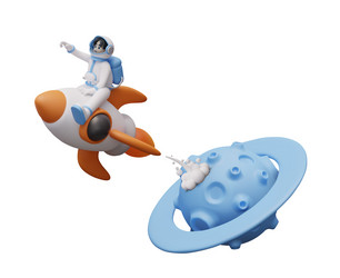 Alien in space suit stands near colored puzzles Vector Image