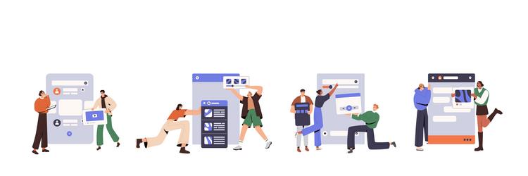Ux ui design concept people creating building Vector Image Ux ui design concept people creating building Vector Image