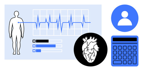 Human heart diagram with healthcare app and data Vector Image