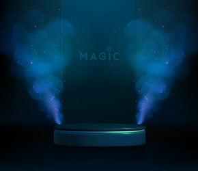 Magic blue showcase with 3d podium and steam Vector Image