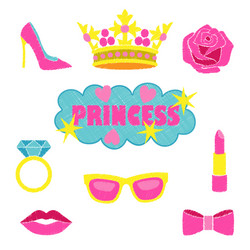Princess fashion patches coloring set Royalty Free Vector