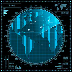 Radar screen with world map Royalty Free Vector Image