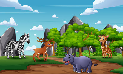 Cartoon wild animals playing in jungle Royalty Free Vector