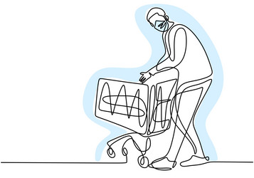 One single line drawing of happy female pushing Vector Image