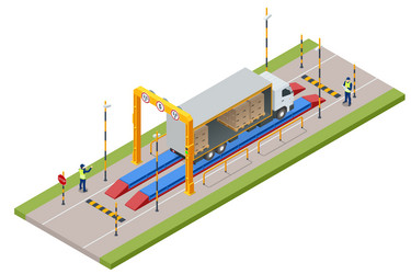 Isometric container car on the weighing scale Vector Image