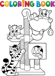Coloring book christmas cat theme 2 Royalty Free Vector