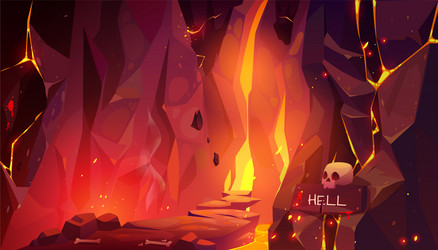Hell landscape infernal stone cave cartoon Vector Image
