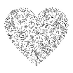 Floral heart coloring page Royalty Free Vector Image