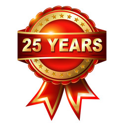 25 years anniversary golden label with ribbon Vector Image