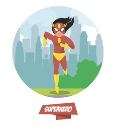 Fast woman superhero on city silhouette Royalty Free Vector