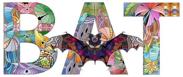 Word bat with silhouette of a flying bat Vector Image