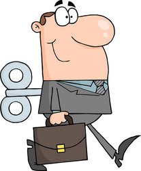 Business people with wind-up key in his back colle