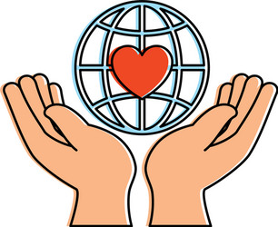 Hands human protection with world planet and heart