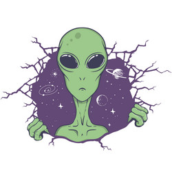 An alien knocked a wall out space Royalty Free Vector Image