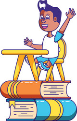 Little student boy sitting in school desk Vector Image
