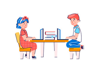 Child at computer cartoon boy learning desk Vector Image