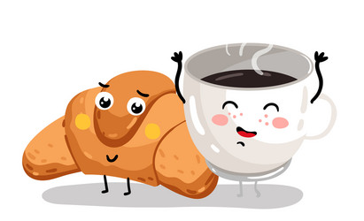 Funny toast bread and coffee cup cartoon character