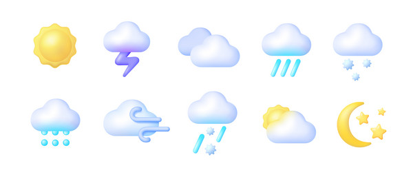 Plasticine 3d weather icons render style sun Vector Image