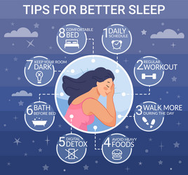Healthy sleep tips infographics causes Royalty Free Vector