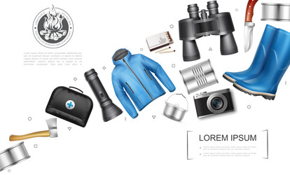 Realistic camping elements collection Royalty Free Vector