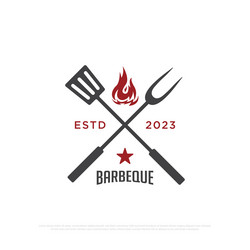 Rustic grill bar logo template barbecue Royalty Free Vector