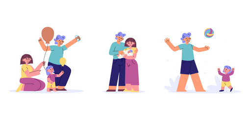 Hand drawn family scenes Royalty Free Vector Image