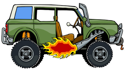 Cartoon 4x4 suv hot rod with open top Royalty Free Vector