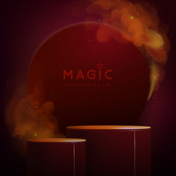 Magic red showcase with 3d podium and steam Vector Image
