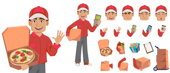 Courier man in red uniform handsome delivery Vector Image