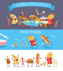 Funny food cartoon characters isolated Royalty Free Vector