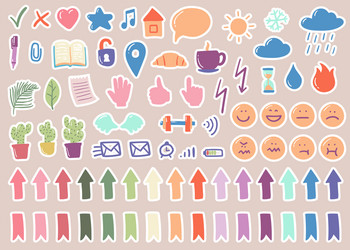 Planner stickers cartoon characters Royalty Free Vector