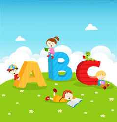 Cartoon kids with abc letters Royalty Free Vector Image