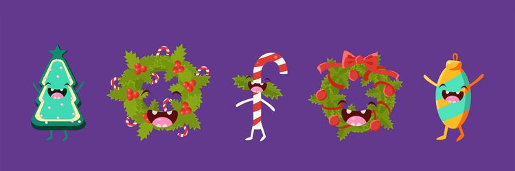 Christmas festive elements with funny smiling face