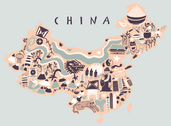 Hand drawn stylized map of china travel of china Vector Image