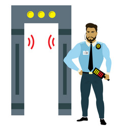 Metal detector frame and male security guard Vector Image