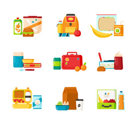 Lunch boxes cartoon set Royalty Free Vector Image