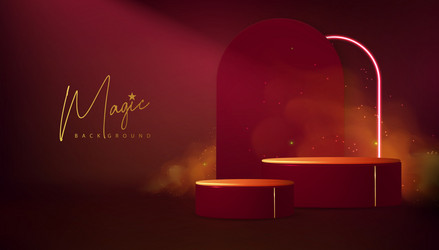 Magic red showcase with 3d podium and steam Vector Image