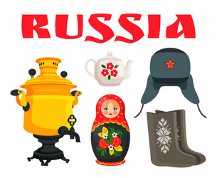 Russia items set souvenirs Royalty Free Vector Image