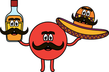 Mexican emoji with hat and tequila bottle Vector Image