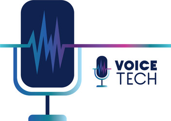 Voice tech label with smartphone and Royalty Free Vector