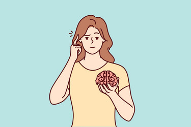 Smiling woman point at head Royalty Free Vector Image