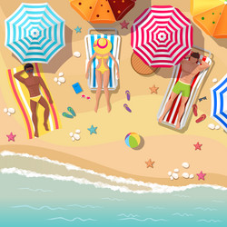 Top view beach background with sunbather woman Vector Image