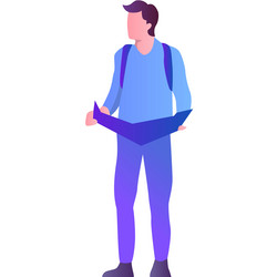 Man with backpack reading paper map Royalty Free Vector